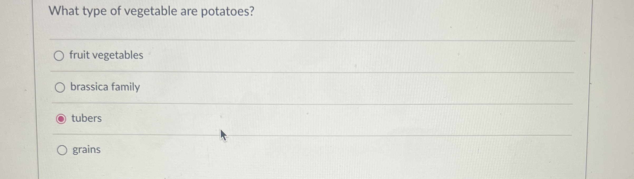 Solved What type of vegetable are potatoes?q,fruit | Chegg.com