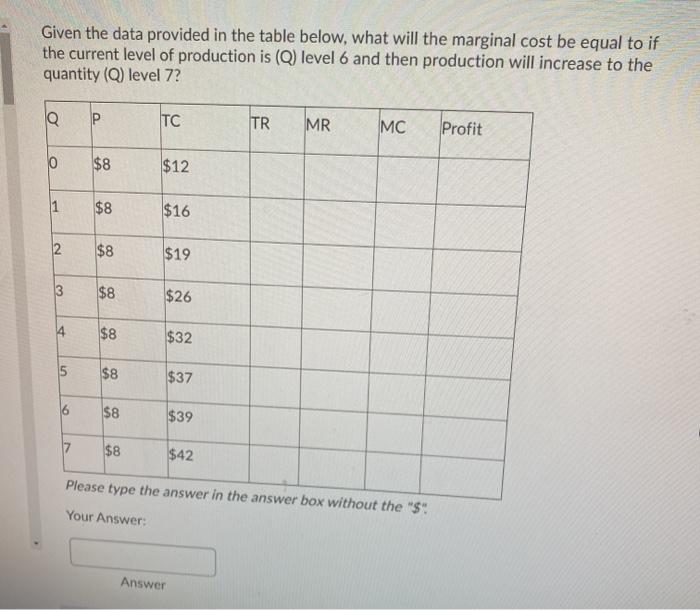 Solved Question 3 (1 point) The table below shows a | Chegg.com