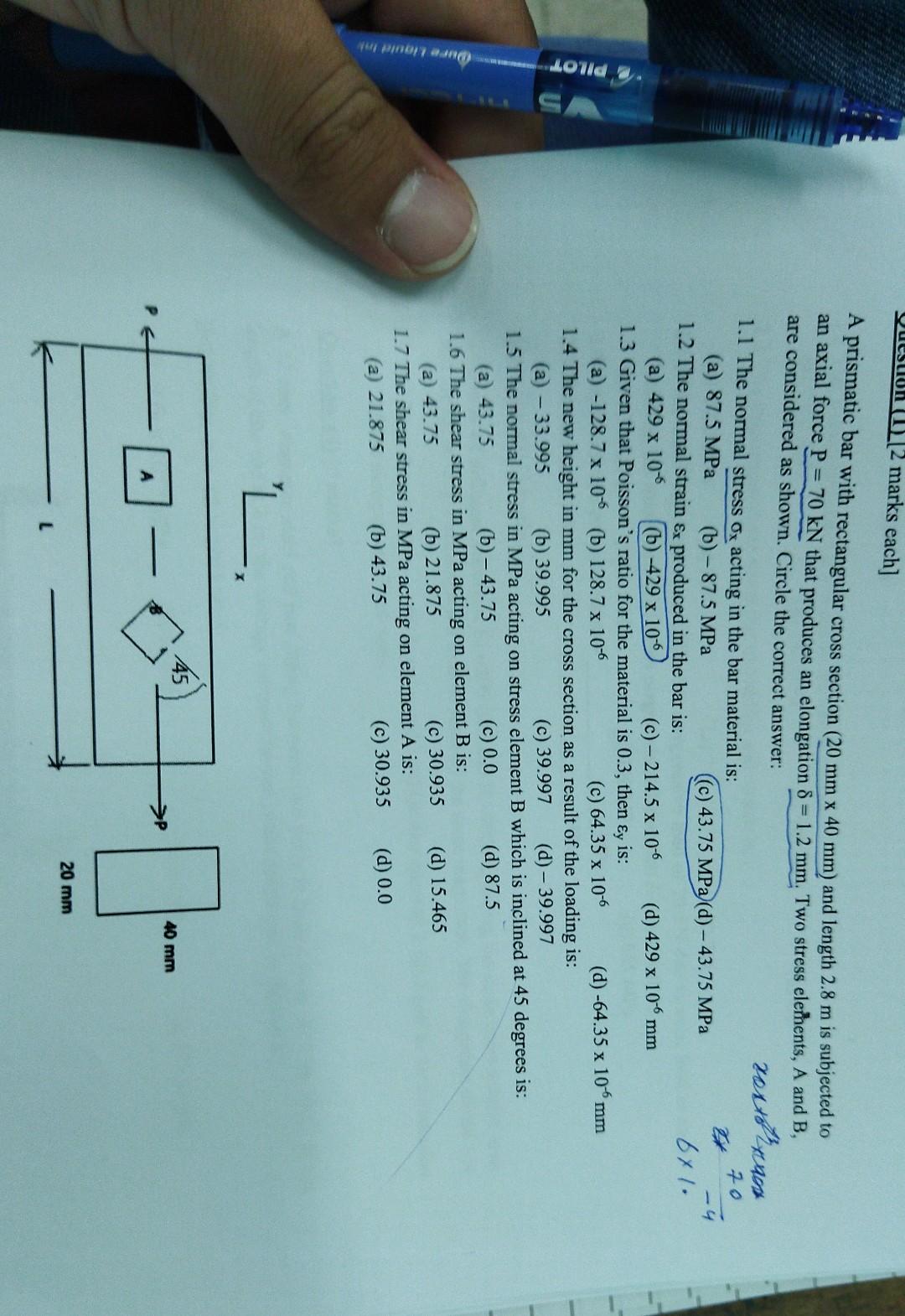 Solved QUESTION 1][2 marks each) A prismatic bar with | Chegg.com