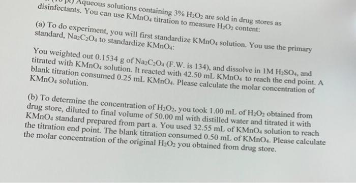 Solved Aqueous solutions containing 3% H2O2 are sold in drug | Chegg.com