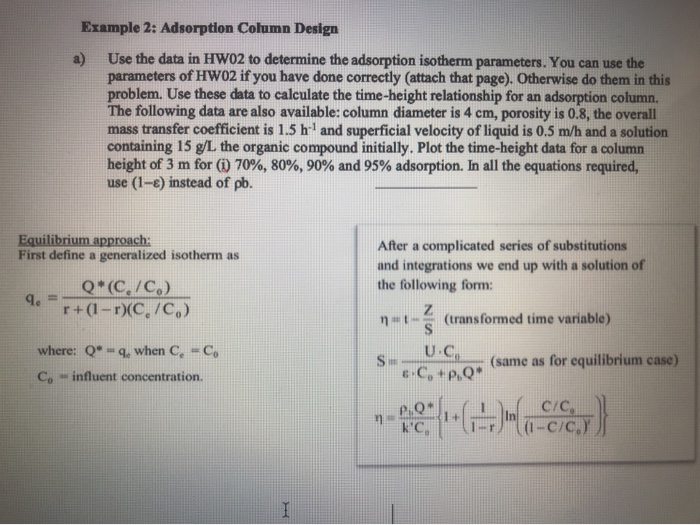 Example 2: Adsorption Column Design a) Use the data | Chegg.com