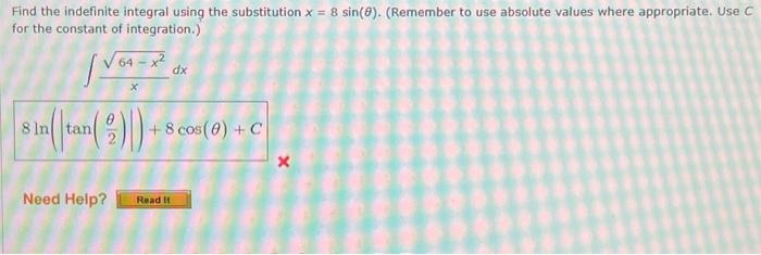 Solved Find the indefinite integral using the substitution | Chegg.com