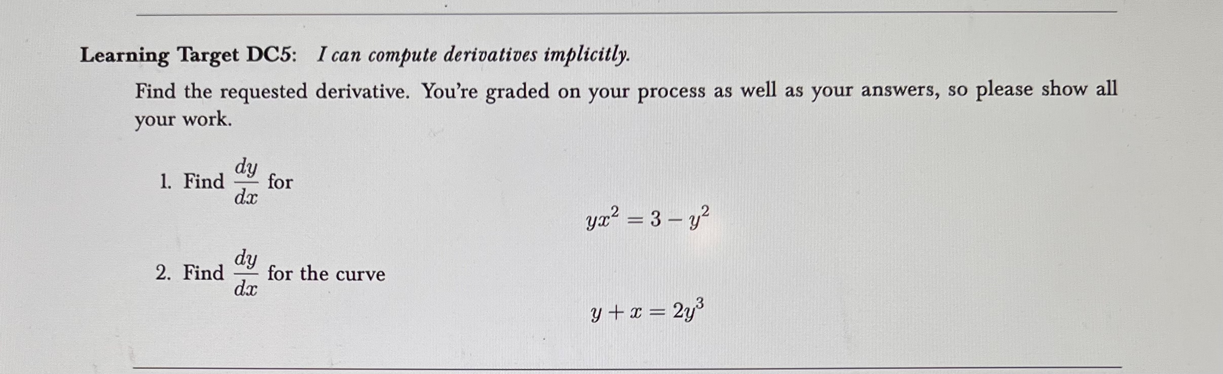 Solved Learning Target DC5: I can compute derivatives | Chegg.com