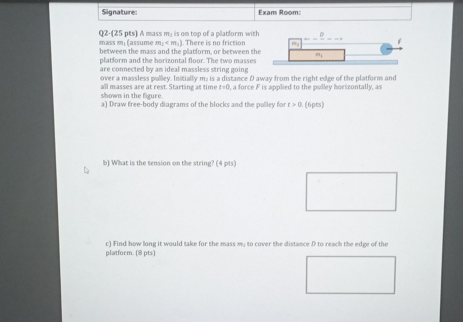 Solved Q2-(25 pts) A mass m2 is on top of a platform with | Chegg.com