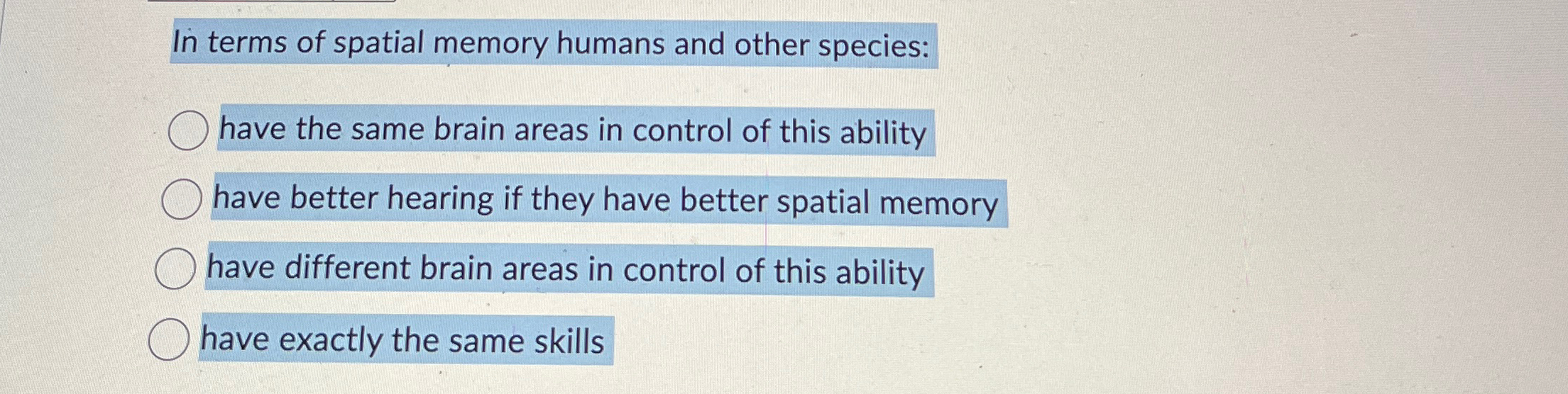 Solved In terms of spatial memory humans and other | Chegg.com