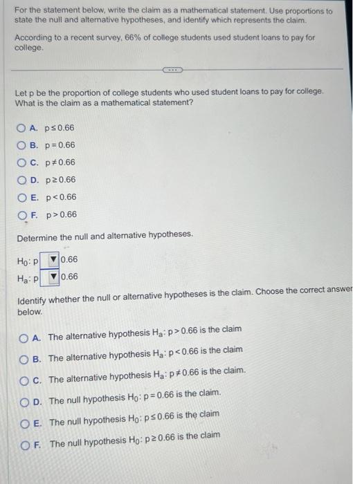 Solved For the statement below, write the claim as a | Chegg.com