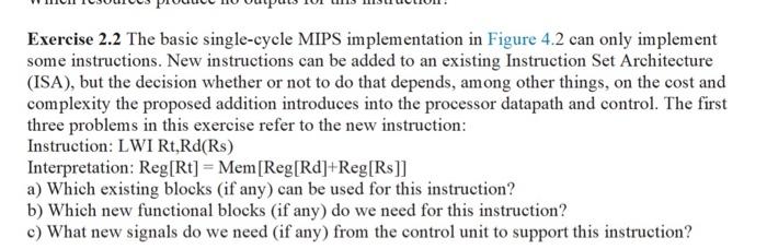 Solved Exercise 2.2 The basic single-cycle MIPS | Chegg.com