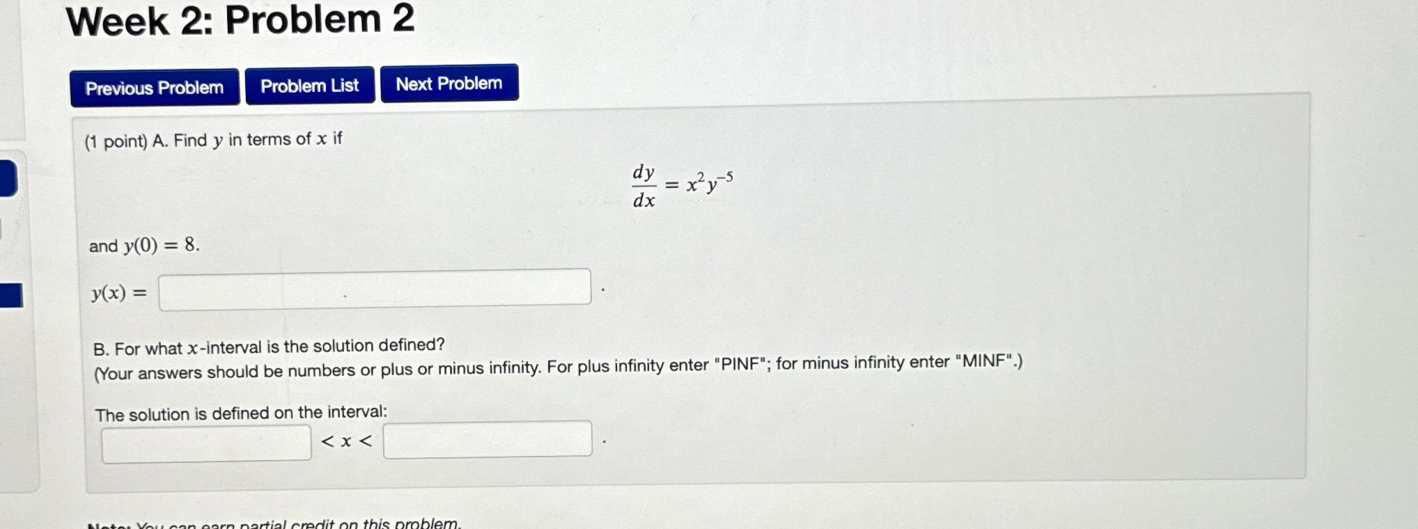 Solved (1 ﻿point) ﻿A. ﻿Find y ﻿in terms of x | Chegg.com