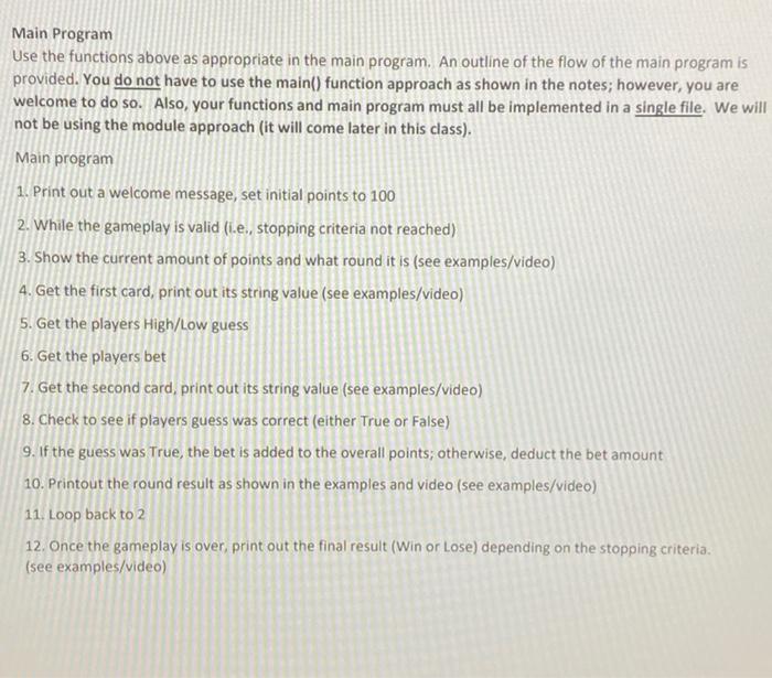 Solved 100 Main Task - HIGH/LOW CARD GAME Unlike our | Chegg.com