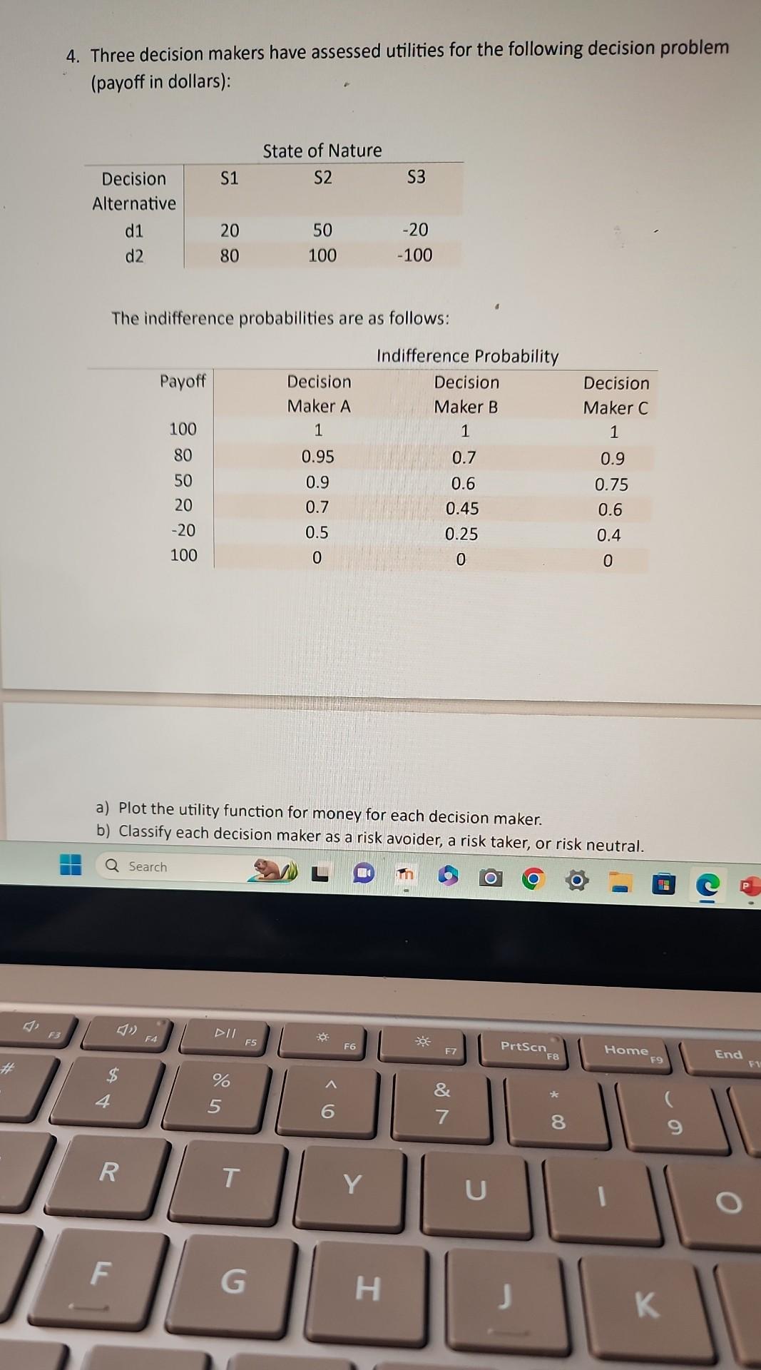 Solved 4. Three decision makers have assessed utilities for | Chegg.com