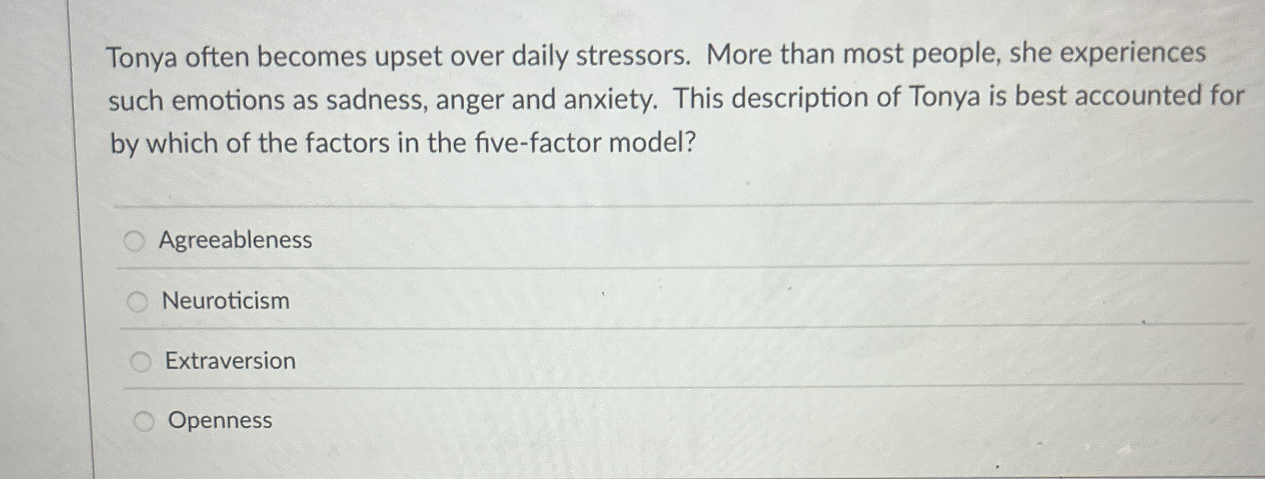 Solved Tonya often becomes upset over daily stressors. More | Chegg.com