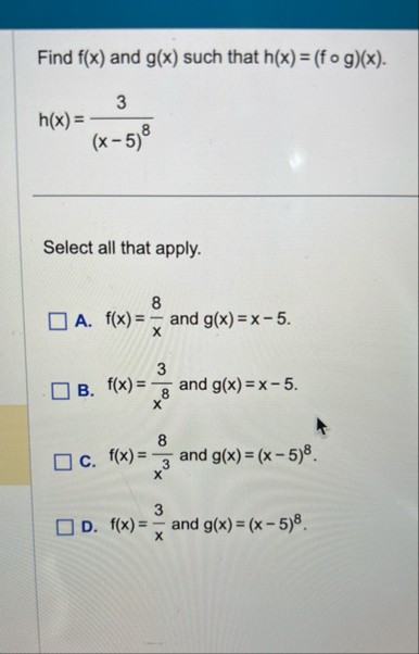 Solved Find f(x) ﻿and g(x) ﻿such that | Chegg.com