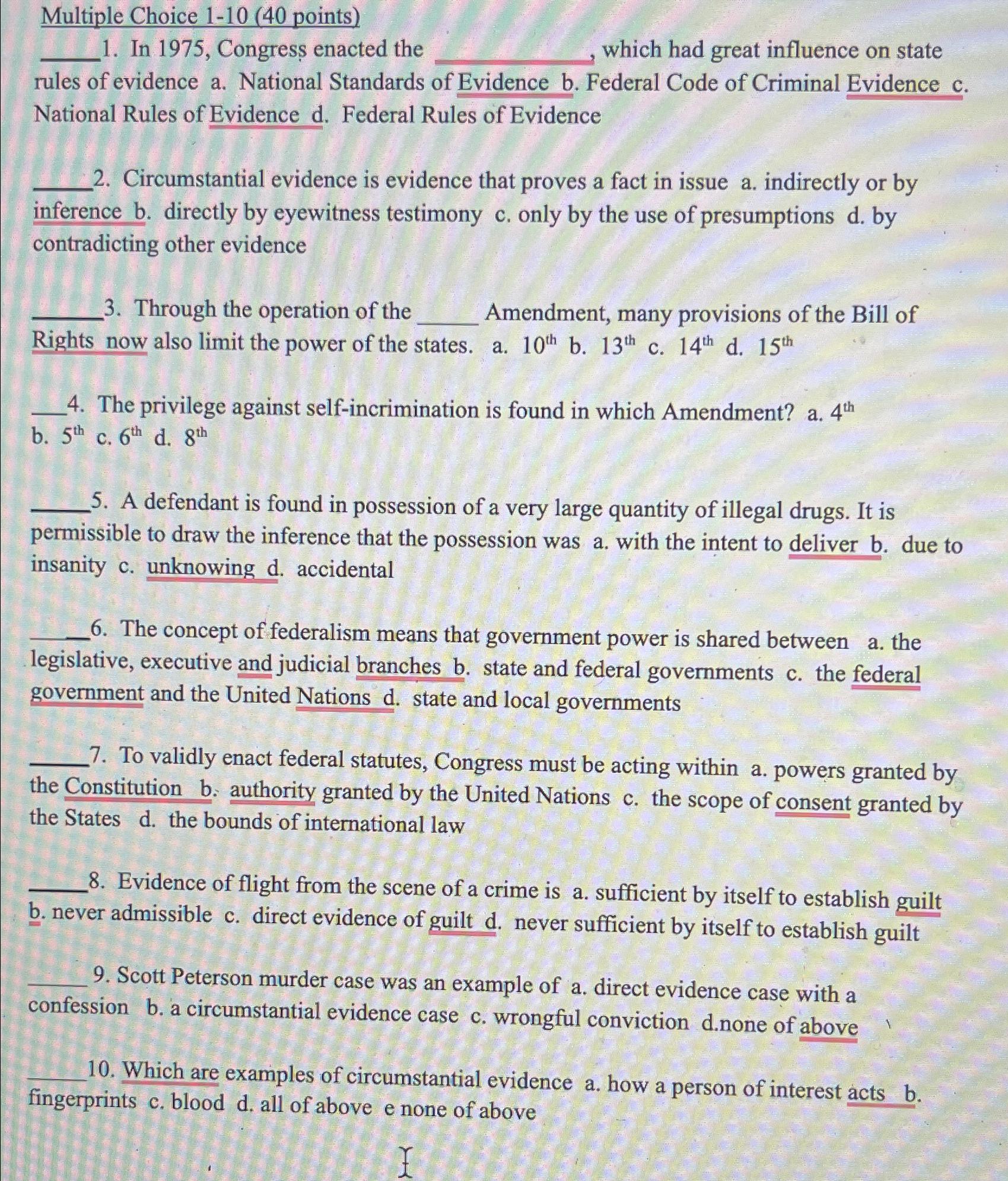 Solved Multiple Choice 1-10 (40 ﻿points)In 1975 , ﻿Congress | Chegg.com