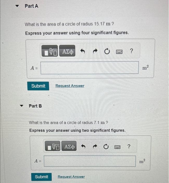 Solved What is the area of a circle of radius 15.17 m ? | Chegg.com