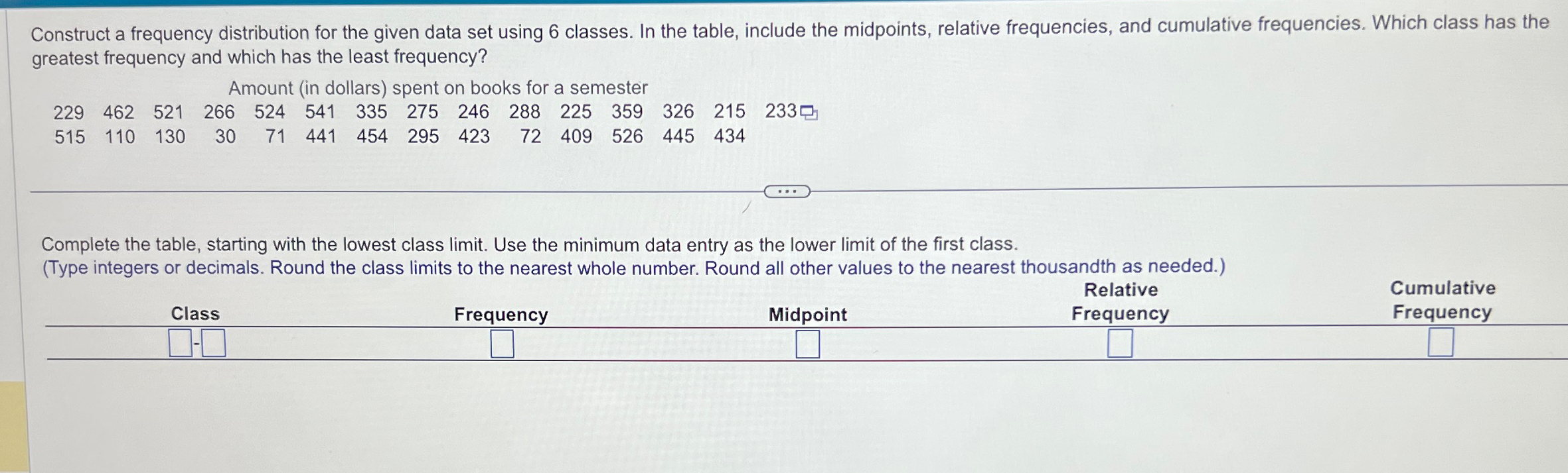 Solved Construct a frequency distribution for the given data | Chegg.com