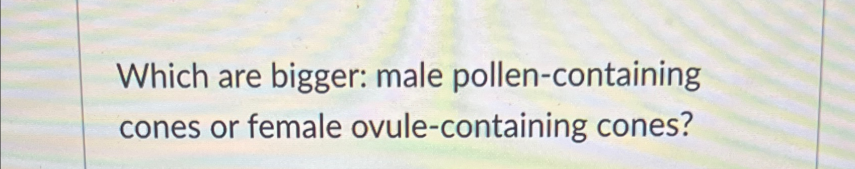 Solved Which are bigger: male pollen-containing cones or | Chegg.com