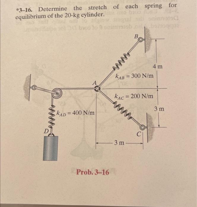 Solved *3-16. Determine the stretch of each spring for | Chegg.com