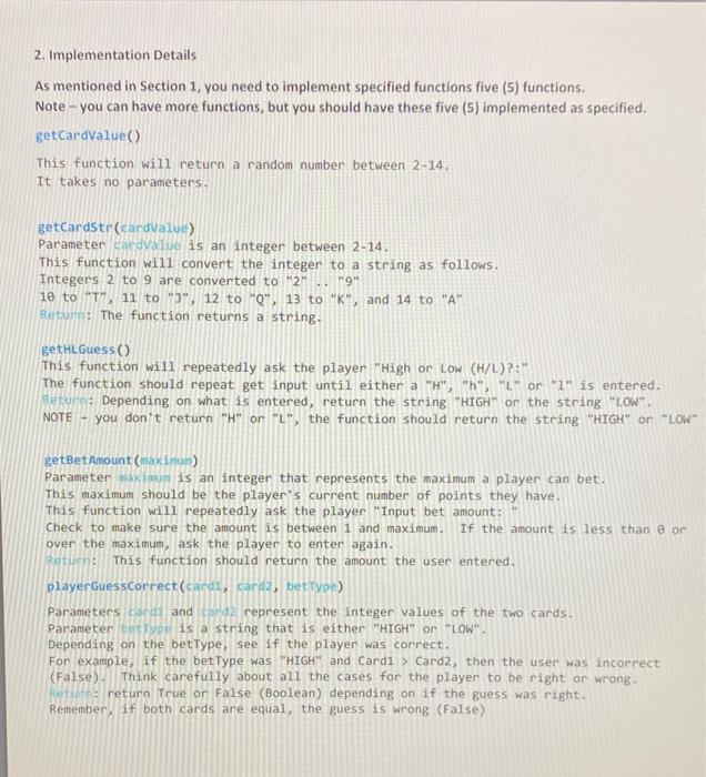 Solved 100 Main Task - HIGH/LOW CARD GAME Unlike our | Chegg.com