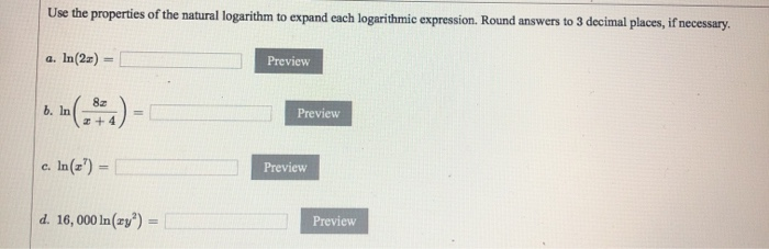 Solved Use the properties of the natural logarithm to expand | Chegg.com