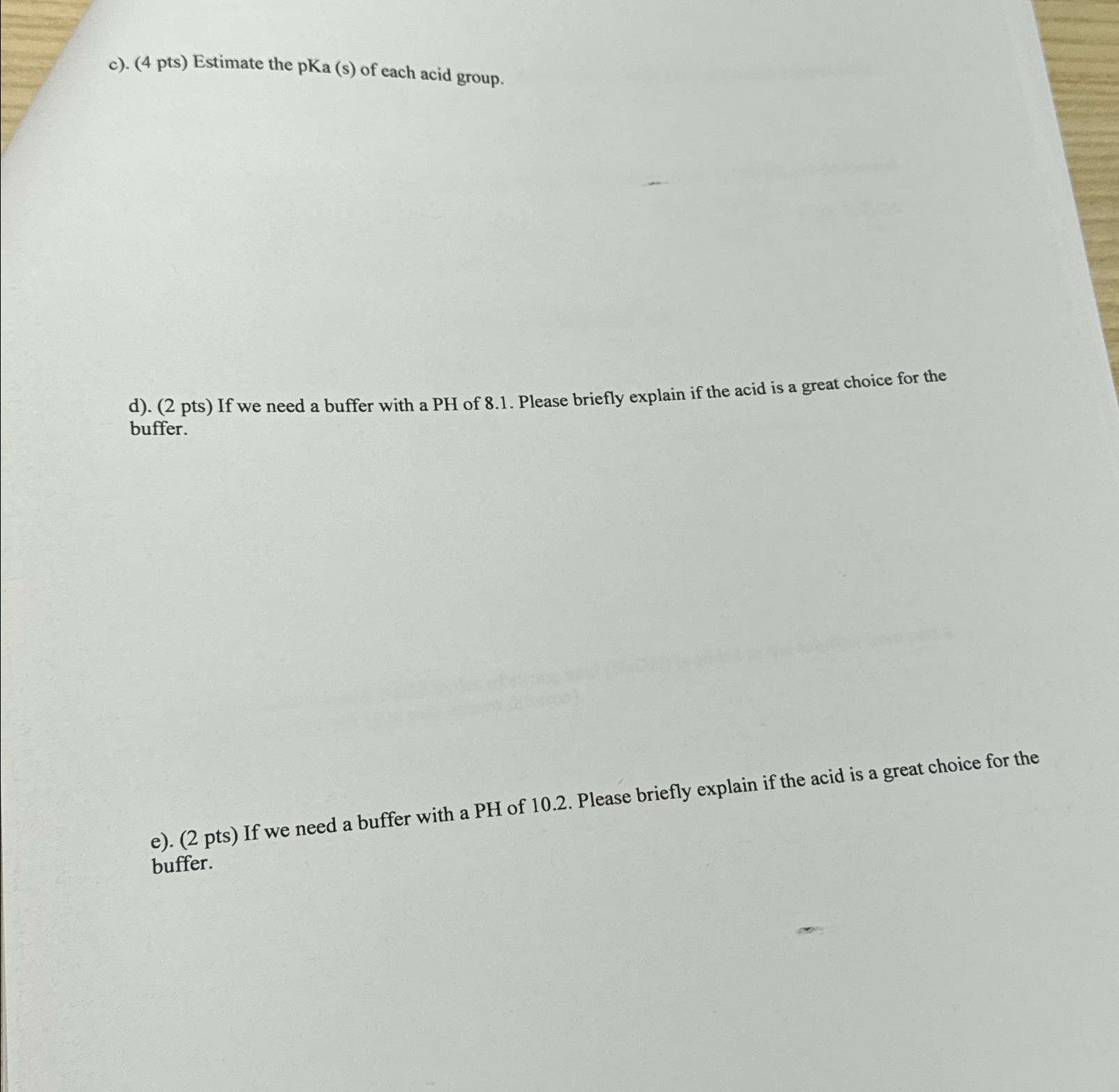 c). (4 ﻿pts) ﻿Estimate the pKa (s) ﻿of each acid | Chegg.com