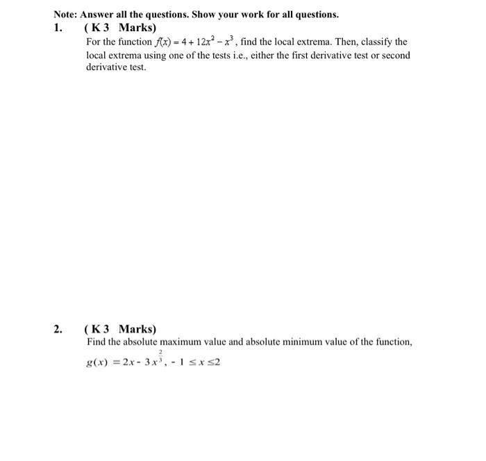 Solved Note: Answer all the questions. Show your work for | Chegg.com