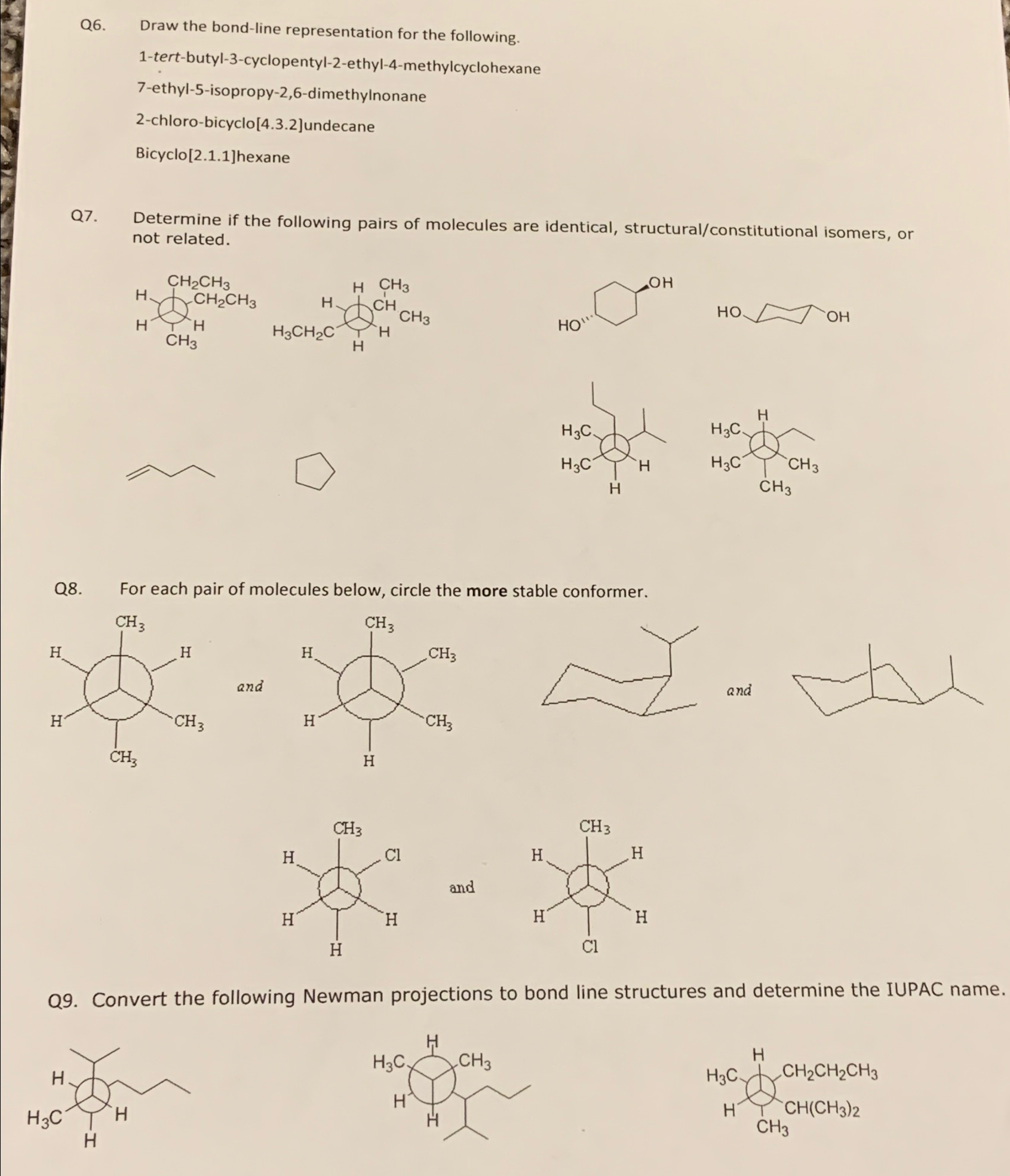Solved Q6. ﻿Draw the bond-line representation for the | Chegg.com