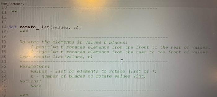 Solved tob functions.py x mw def rotate list (values, n): | Chegg.com