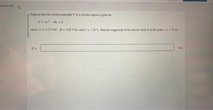 Solved Suppose that the electric potential V in a certain | Chegg.com