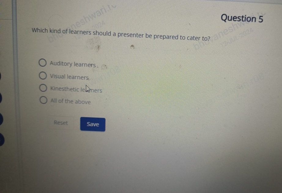 Solved Question 5Which kind of learners should a presenter | Chegg.com