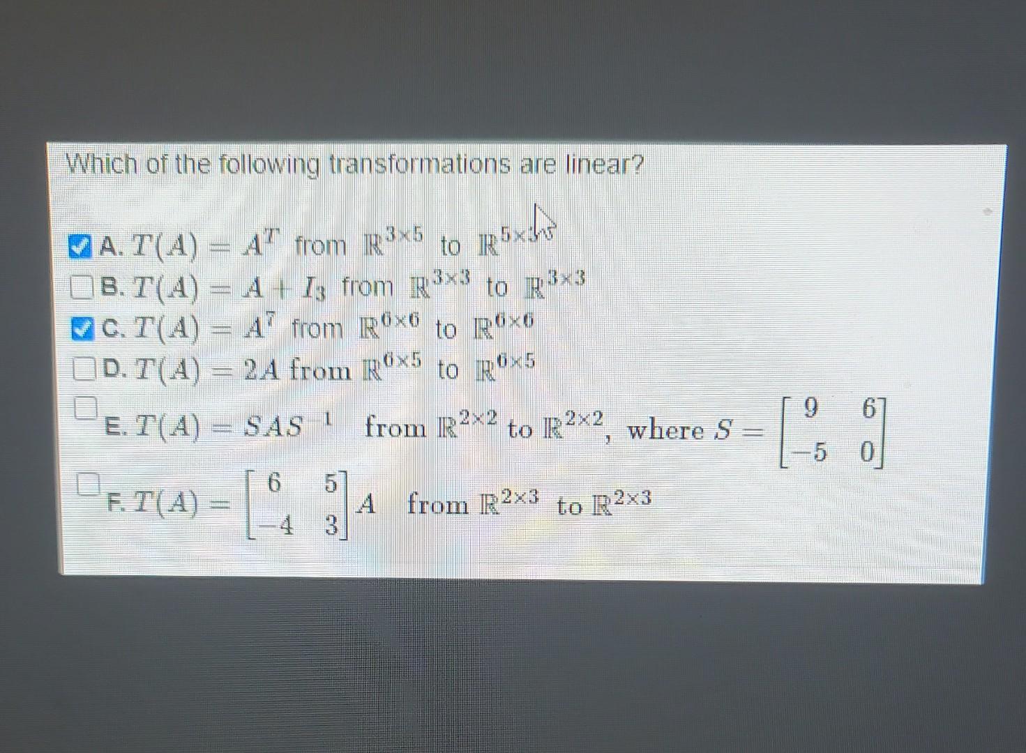 Solved which of the following transformations are linear? | Chegg.com