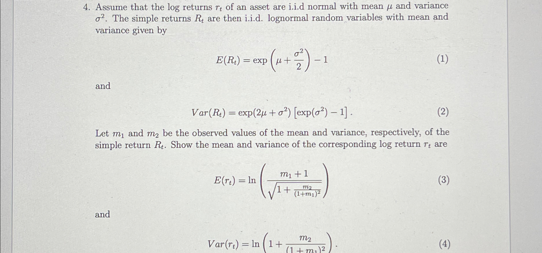 Solved Assume that the log ﻿returns rt ﻿of an asset are | Chegg.com