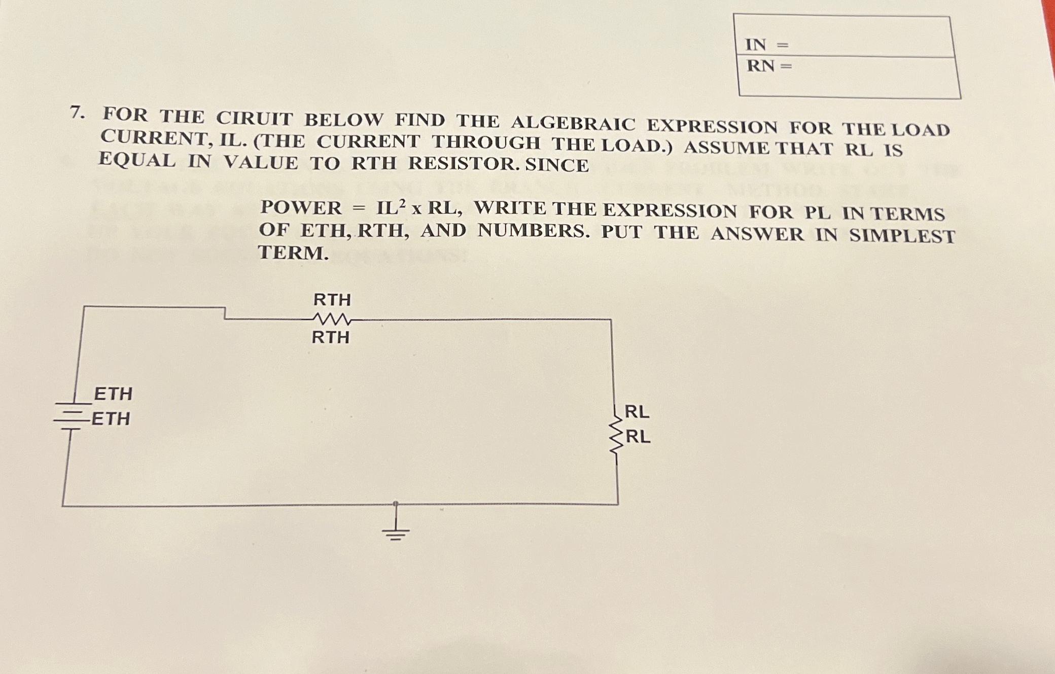 Solved FOR THE CIRUIT BELOW FIND THE ALGEBRAIC EXPRESSION | Chegg.com