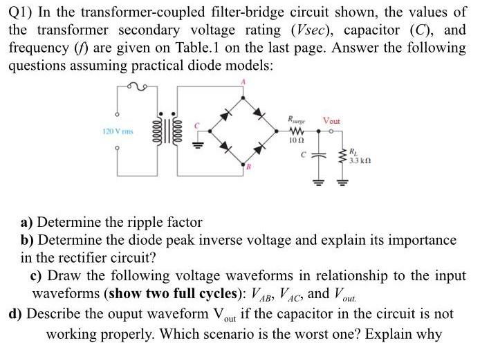 Solved Q1) In the transformer-coupled filter-bridge circuit | Chegg.com
