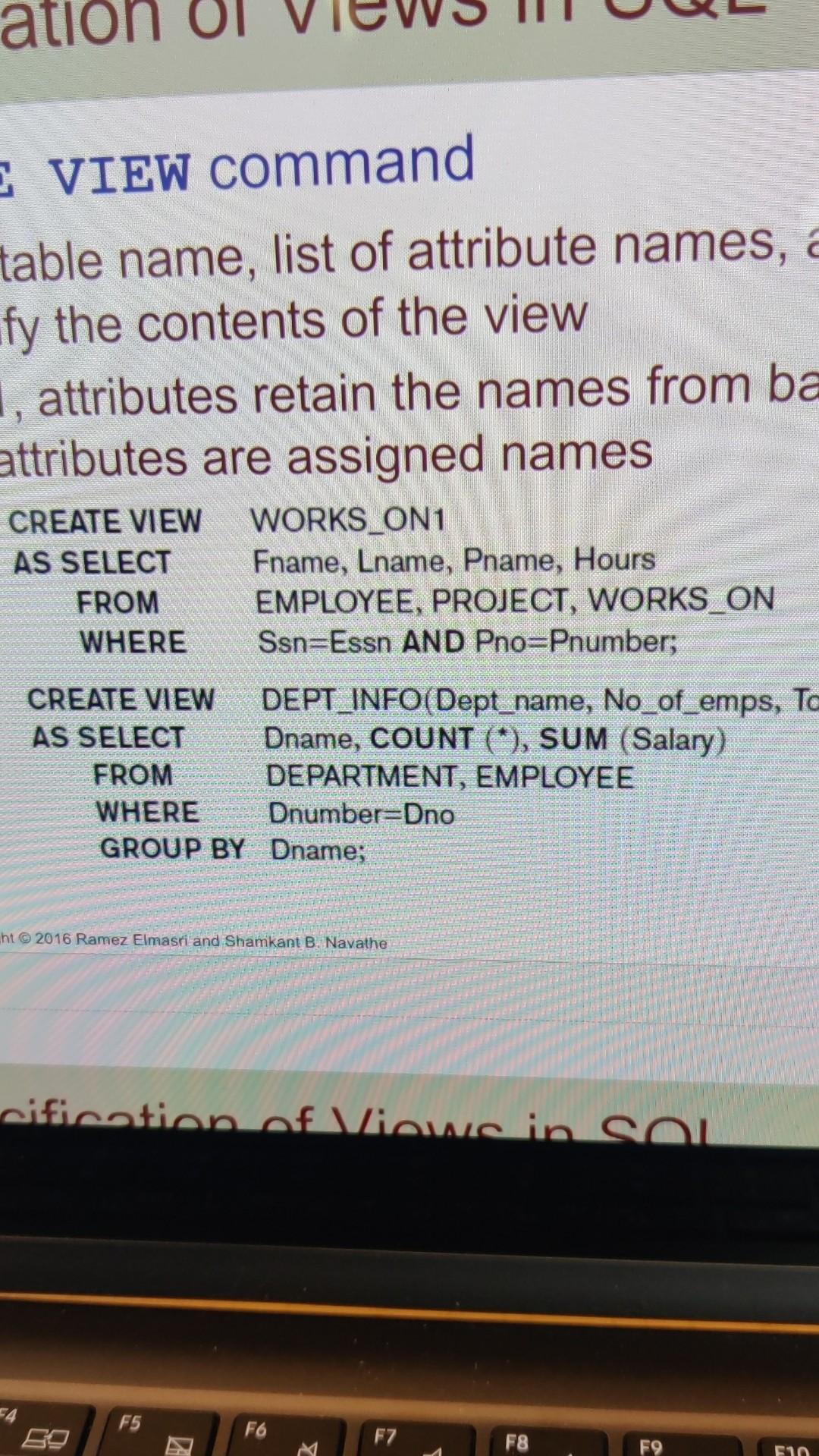Solved VIEW command table name, list of attribute names, fy | Chegg.com