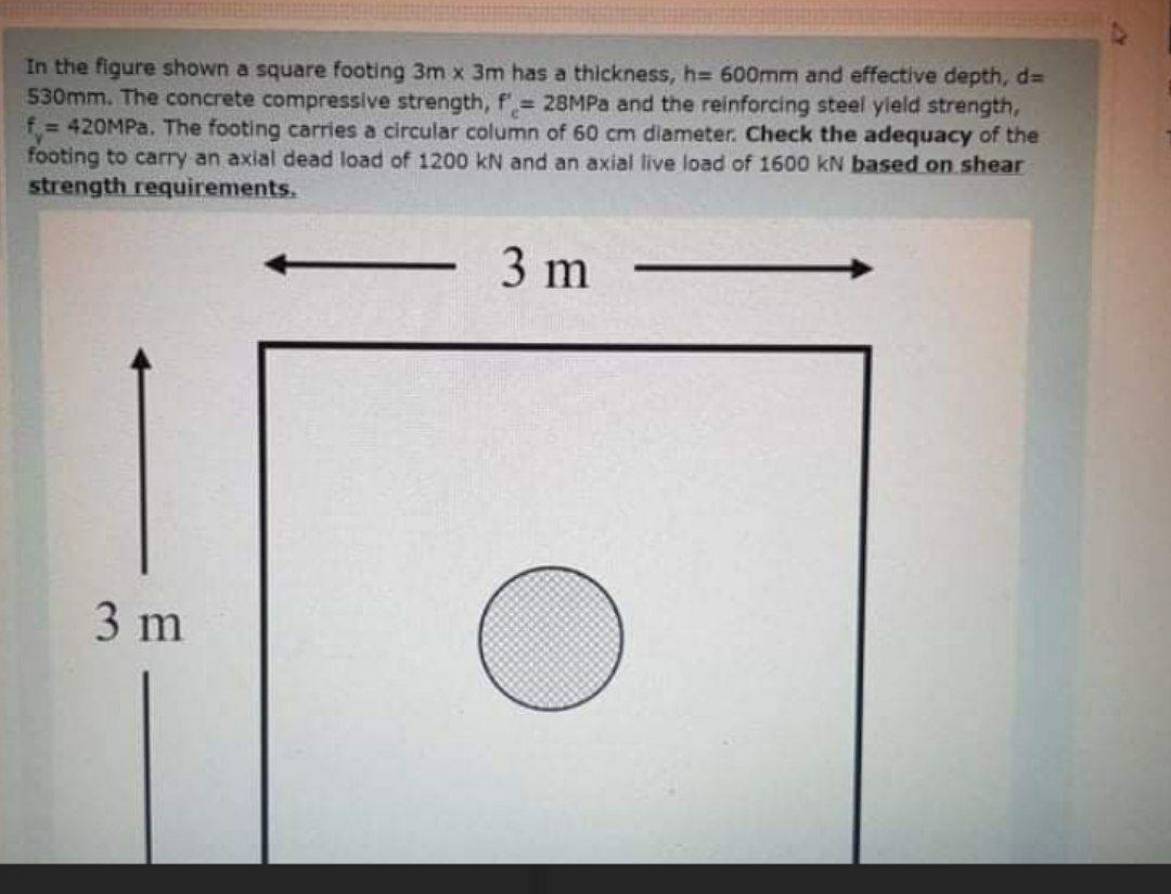 Solved In the figure shown a square footing 3m x 3m has a | Chegg.com