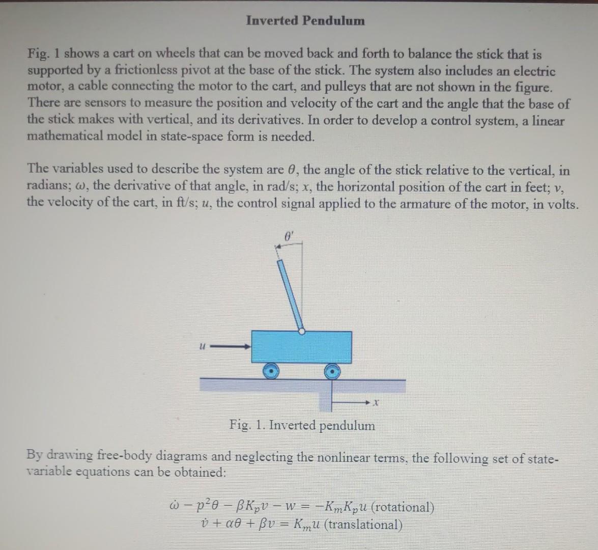 Solved Inverted Pendulum a Fig. 1 shows a cart on wheels | Chegg.com