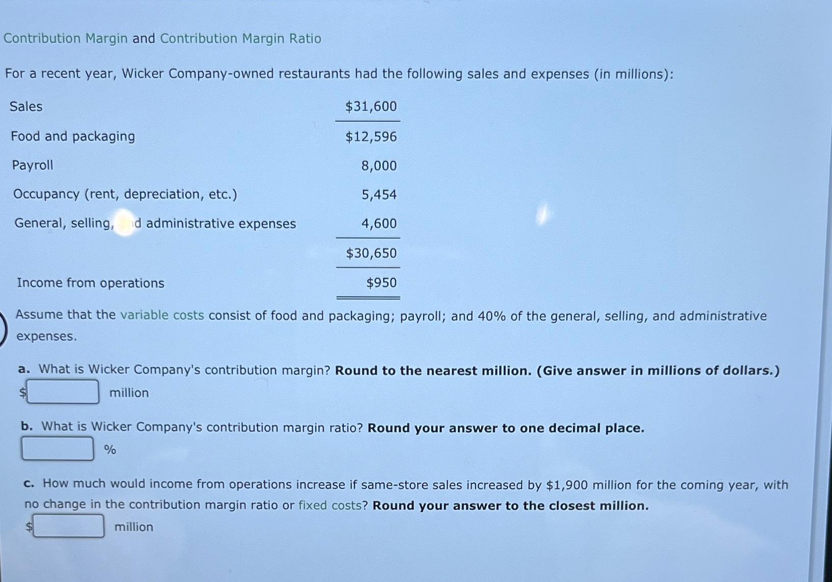 Solved Contribution Margin And Contribution Margin Ratiofor