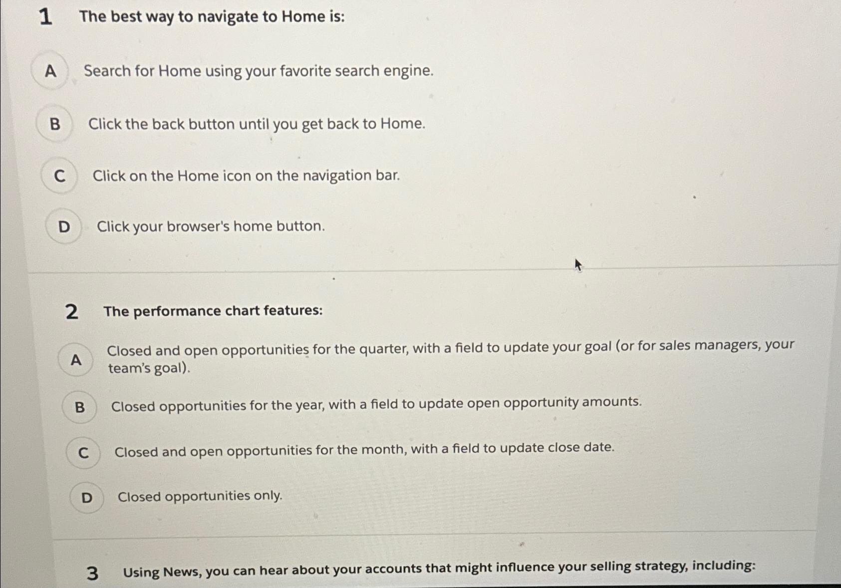 Solved 1 ﻿The best way to navigate to Home is:Search for | Chegg.com