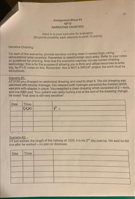 Solved Narrative Charting: For each of the scenarios, | Chegg.com