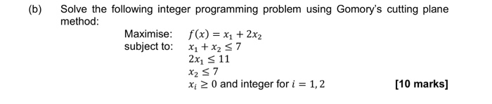 Solved (b) (D) Solothes to Solve the following integer | Chegg.com