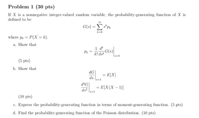 Solved Problem 1 (30 pts) If X is a nonnegative | Chegg.com