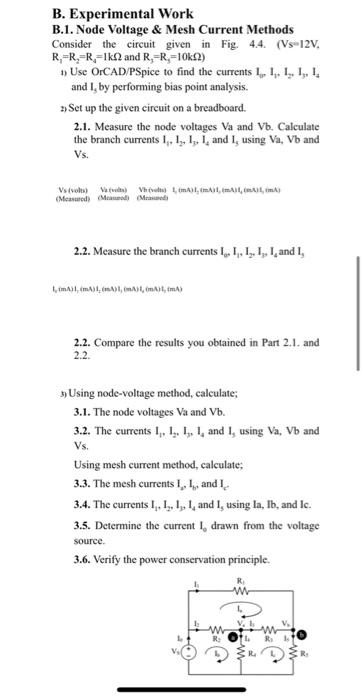 Solved B. Experimental Work B.1. Node Voltage \& Mesh | Chegg.com