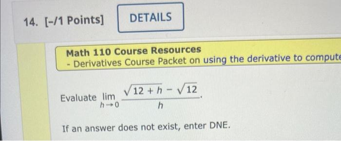Solved Math 110 Course Resources - Derivatives Course Packet | Chegg.com