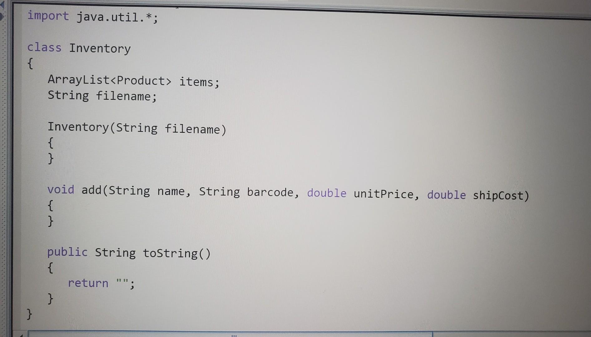 Solved Tasks: . O Add the code inside the following methods | Chegg.com
