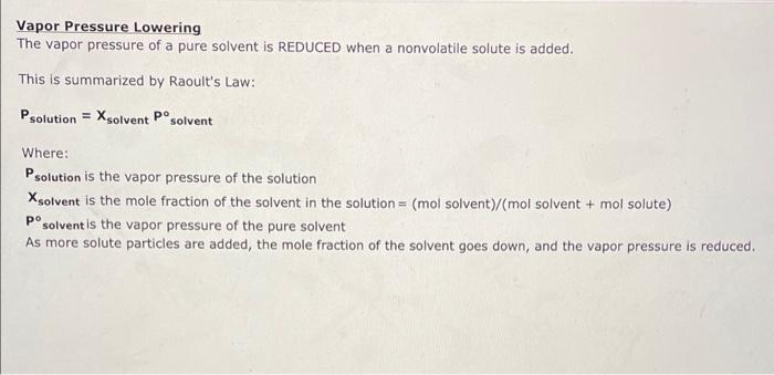 Solved Vapor Pressure Lowering The vapor pressure of a pure | Chegg.com