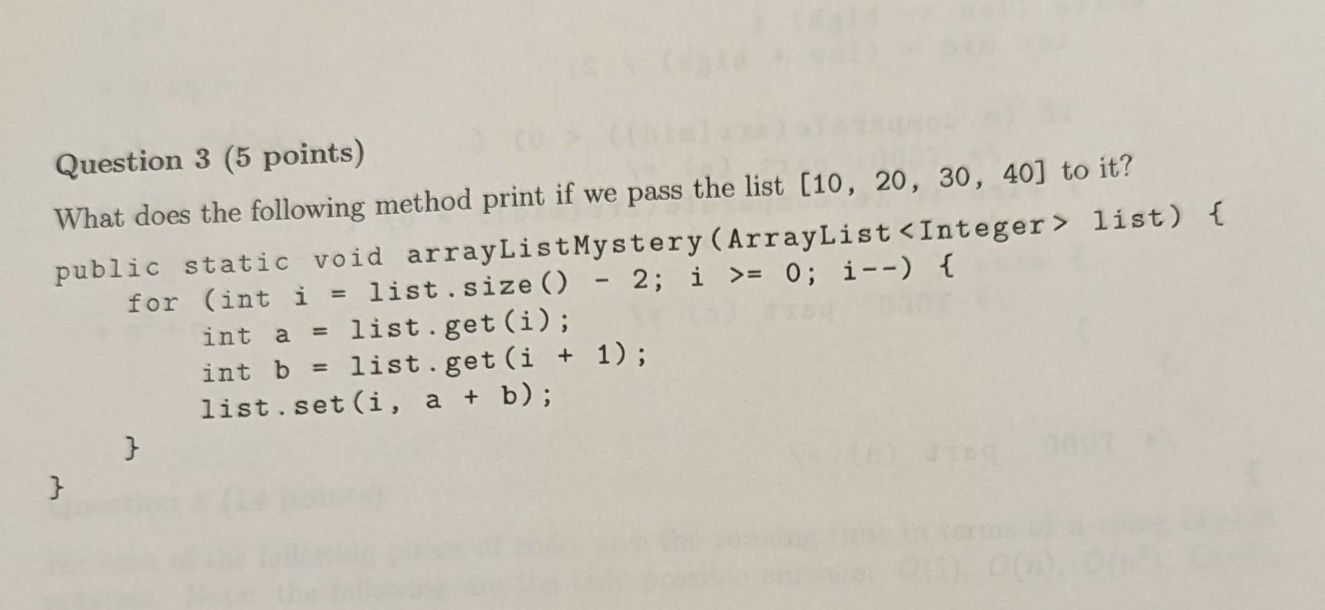 Solved Question 3 (5 points) What does the following method | Chegg.com