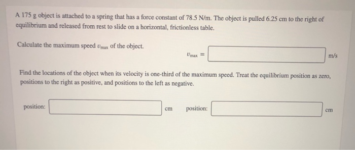 Solved A 175 g object is attached to a spring that has a | Chegg.com