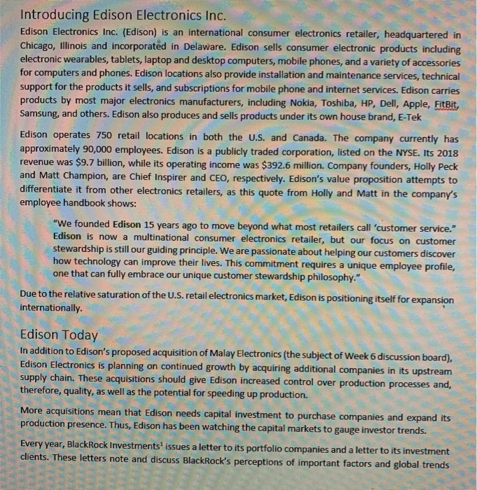 Introducing Edison Electronics Inc. Edison | Chegg.com