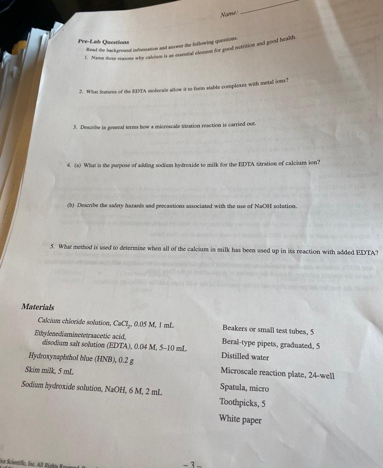Solved Pre-Lab Questions Read the background information and | Chegg.com