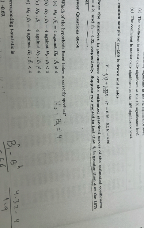 Solved (c) ﻿The coefficient is statistically significant at | Chegg.com